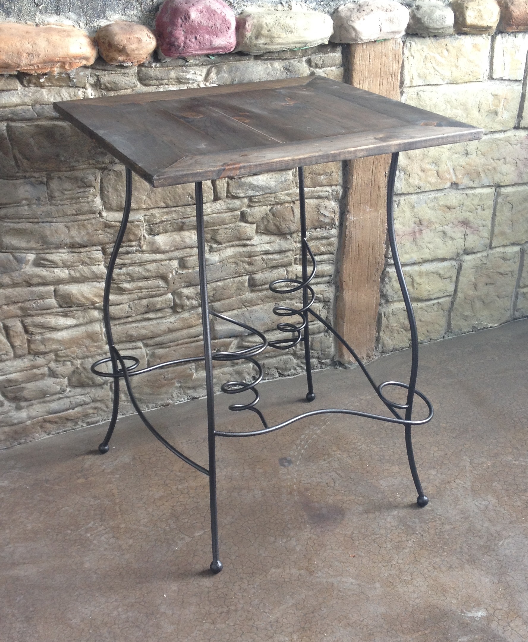 Reclaimed pine with hand bent iron base wine serving table - Cam Harris Art